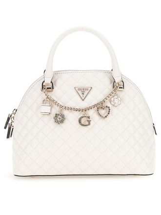 Guess Damen Everlee Dome Satchel, Cremeweiß