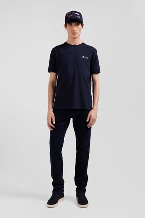 Eden Park T-shirt Manches Courtes En Coton Bleu Marine Broderie Cercl&eacute;e Coupe Regular