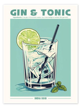 Posterlounge Gin and Tonic, India 1810 Poster von TAlex 30 x 40 cm Blau Wandbilder Wanddeko
