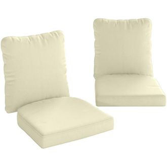 OUTSUNNY Lot de 2 coussins galettes assise dossier de chaises fauteuils de jardin polyester blanc cass&eacute;
