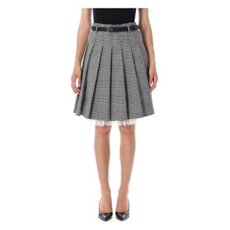 Self Portrait Femme, Jupes, Gris, Taille: 36 FR Jupe Midi Pliss&eacute;e Prince de Galles