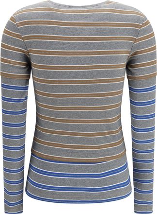 Ganni Double-Sleeve Striped Cotton T-Shirt - Blue