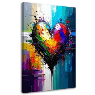 Feeby Wandbilder - Bilder Schlafzimmer - Graffiti Buntes Herz Abstrakt - 60x90 1tlg - Wohnzimmer Bild Gro&szlig; - Wohnungs - Foto Geschenk - Leinwand Wall Art - 