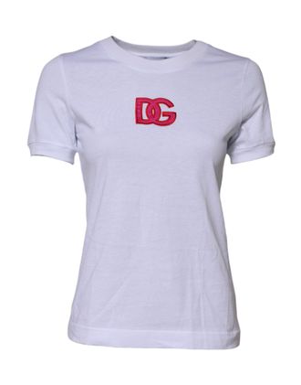 Dolce & Gabbana Womens White Cotton Dg Logo Embroidery Top T-Shirt