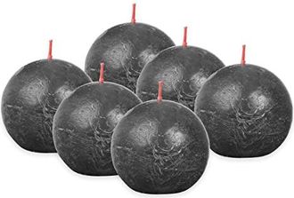 Bolsius Bolsius Rustik Kugelkerze - Anthrazit - 6 Stück - Ø 7.6 cm - Dekorative Kerze - Länge Brenndauer 25 Stunden - Unparfümierte - Enthält Natürliches Pfla