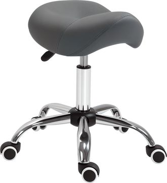 HOMCOM Rollhocker höhenverstellbar Drehhocker 49-61 cm Arbeitshocker drehbar Sattelhocker für Büro Salon Massage Spa Grau