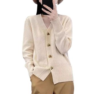 Generic Cardigan en tricot pour femme - Style d&eacute;contract&eacute; - Col en V - Manches longues - Streetwear r&eacute;tro, ecru, Taille XS