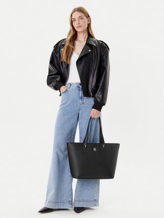 Tommy Hilfiger Handtasche Tommy Hilfiger Th Emblem Tote AW0AW15178 Schwarz