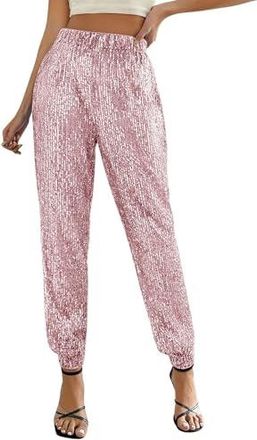 Generic Pantalon &agrave; paillettes pour femme - Pantalon long &agrave; paillettes - Taille haute - Avec taille &eacute;lastique - Pantalon &agrave; paillettes vintage des ann&eacute;es 70 - &Eacute;