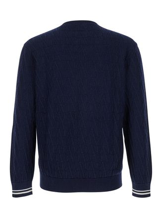 Valentino Mens Blue Jacquard Crewneck Sweater Cotton Tops Top