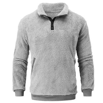 Generic Pull &agrave; fermeture &eacute;clair quart de tour pour homme - Sweat sherpa pelucheux pour lhiver et lautomne - Pull &agrave; fermeture &eacute;clair 1/4 - Chemise d&eacute;contract&eacute;e