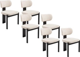 Vente-Unique Stuhl 6er-Set - Strukturstoff Bicolor & Kautschukholz schwarz - Creme & Beige - WILANA
