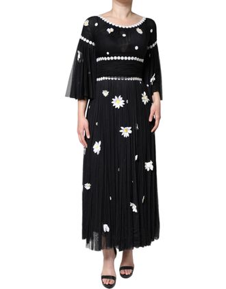 Dolce & Gabbana Womens Black Silk Daisy A-Line Long Maxi Dress