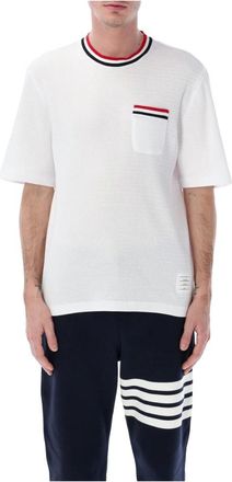 Thom Browne Homme, Tops, Blanc, Taille: L T-shirt &agrave; poche et rayures &agrave; manches courtes