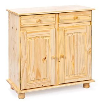 Inter Link SAS Commode style campagne - Buffet - Buffet style campagne - Meuble dappoint - Pin massif - 2 portes - 2 tiroirs - Naturel laqué - Pamina
