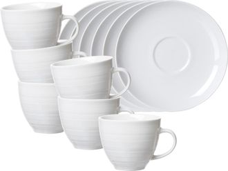 Ritzenhoff & Breker Suomi Kaffeetassen mit Untertassen 6er Set, 260 ml, Kaffee-Set für 6 Personen, Feine & ausgeprägte Reliefierungen, Skandinavisches Design, Porzellan, 