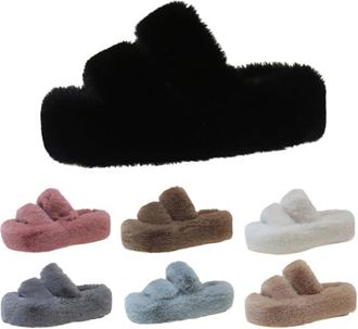 Generic Pantoufles pelucheuses pour femme, chaudes en fourrure et à bout ouvert, pantoufles en peluche douce et confortable en mousse à mémoire de forme, chau