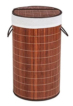 WENKO Panier à linge Bambou Marron foncé - Tabouret de salle de bain, avec sac à linge amovible Capacité: 55 l, Bambou, 35 x 60 x 35 cm, Marron foncé