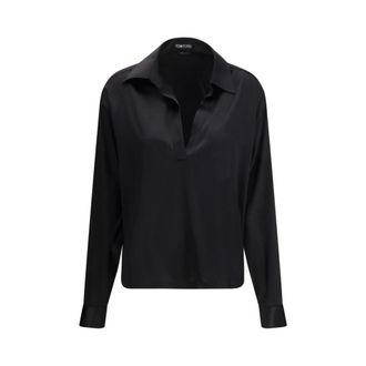 Tom Ford Femme, Blouses et Chemises, Noir, Taille: 34 FR Polo en Satin de Soie Stretch