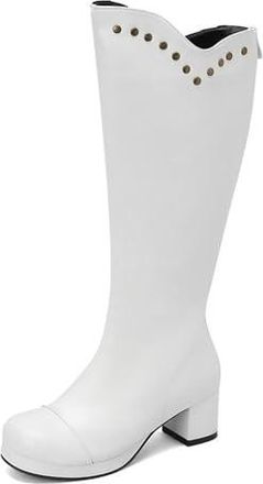 Generic Bottes d&eacute;quitation gothiques &agrave; talons carr&eacute;s pour femme avec fermeture &eacute;clair &agrave; larri&egrave;re, blanc, 37.5 EU