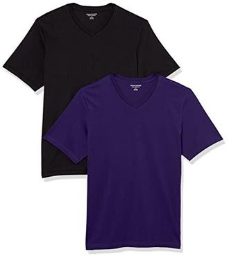Amazon Essentials T-Shirts Col en v à Manches Courtes Homme, Lot de 2, Noir/Violet Foncé, 3XL Grande taille