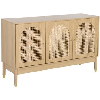 Sweeek Buffet d&eacute;cor bois et cannage 3 portes teinte naturelle 120 x 40 x 75 cm - Judith