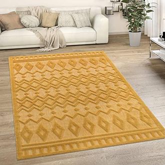 Paco Home Tapis Exterieur Terrasse Salon Cuisine Motif Scandinave Motif Ethnique Uni, Dimension:140x200 cm, Couleur:Jaune 3