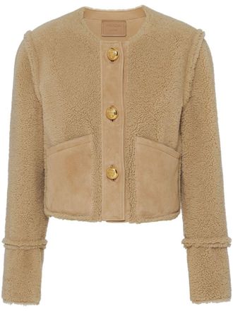 Prada veste en peau lainée à coupe crop - Tons neutres