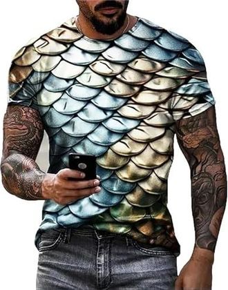 Keephen &Eacute;cailles de Poisson pour Hommes T-Shirt imprim&eacute; en 3D T-Shirts Graphiques Vintage Hip hop d&eacute;t&eacute; T-Shirt &agrave; Manches Courtes &agrave; col Rond