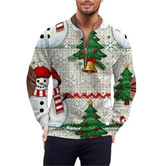 Generic Pull de Noël amusant - T-shirt imprimé flocons de neige - Sapin de Noël - Chemisier imprimé 3D - Chemisier décontracté à col en V - Pull fantaisie - C