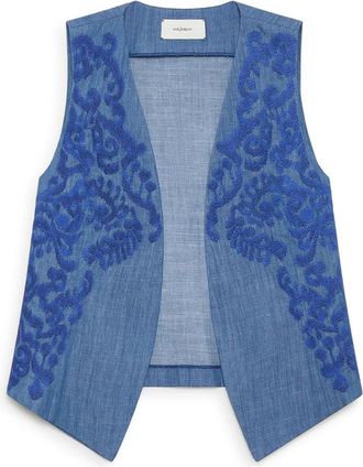 Maliparmi Maliparmi, Femme, Vestes, Bleu, Taille: 38 FR Ikat on Chambray Vest