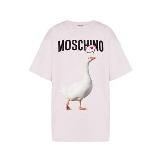 Moschino unisex, Tops, Rose, Taille: XS Goose Cotton Jersey T-Shirt