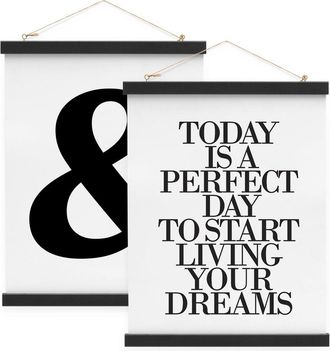 Photolini Posterleiste Schwarz 31 cm stabiles MDF-Holz, 2er Set magnetische Poster-Hänger, Posterhalter, Posterschiene - für Fotos & Poster zur flexiblen Gestal