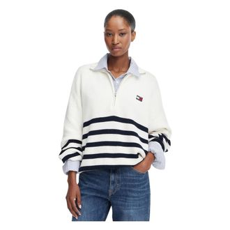 Tommy Jeans Badge Stripe Quarter-Zip Pullover - - Knitwear - Damen - Wei&szlig; - M