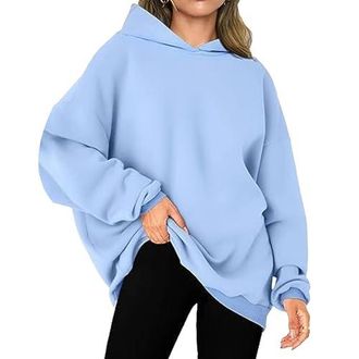 Generic Sweat Shirts &agrave; Capuche Grandes Tailles pour Femmes, Sweat Shirts Oversize Confortables, Collection Automne 2025, Hauts d&eacute;contract&eacute;s, Bleu Clair, tr&egrave;s 