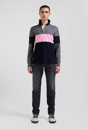 Eden Park Maillot Manches Longues Colorblock Gris En Coton Broderie Dos Coupe Regular