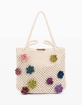 Desigual Geh&auml;kelte Tasche in Beige mit mehrfarbigen Blumen