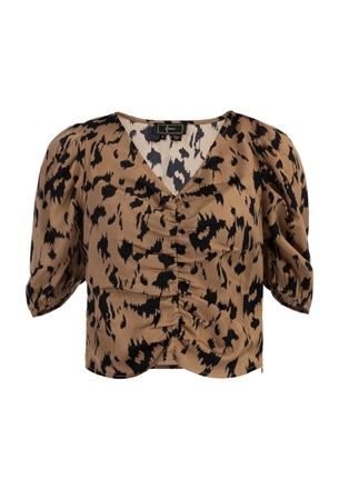 Faina Drapiertes Blusenshirt Damen Kamel Schwarz