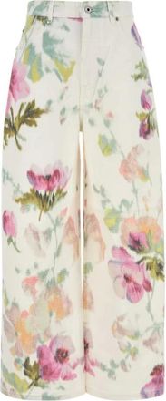 Loewe Femme, Pantalons, Multicolore, Taille: 38 FR Floral Print Wide Leg Cropped Pants