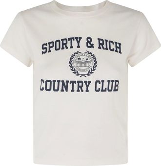 Sporty & Rich Femme, Tops, Blanc, Taille: 36 FR Varsity Crest Essential Tee