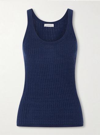 Gabriela Hearst D&eacute;bardeur En Cachemire Et Soie M&eacute;lang&eacute;s C&ocirc;tel&eacute;s &Agrave; Mailles Pointelle Nevin - Bleu