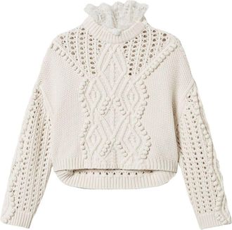 Twin-Set Pullover mit Lochstrickmuster - Nude