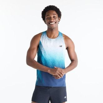 New Balance Homme Race Day Ultra Light Printed Singlet en Bleu, Poly Knit, Taille L