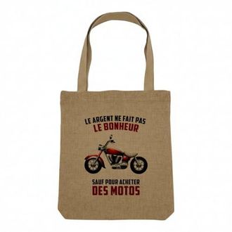 Fabulous Sac Shopping Tote Bag Aspect Lin - Moto - Largent ne Fait Pas le Bonheur B&eacute;cane Voyage Sac de Courses Toile Epaisse 360g Beige Naturel Cabas Port&eacute; Epa