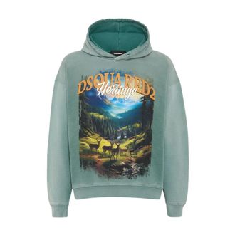 Dsquared2 Illustration Print Slouchy Hood Sweater - - Sweatshirts & Hoodies - Herren - Gr&uuml;n - XL