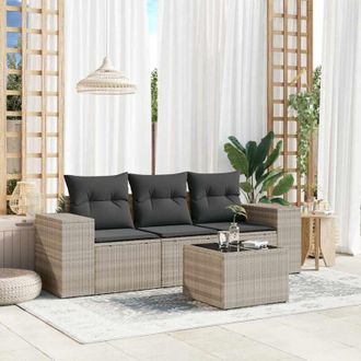 vidaXL Salon de jardin 4 pcs avec coussins gris clair r&eacute;sine tress&eacute;e - Vidaxl