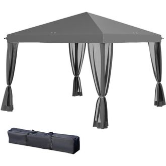 OUTSUNNY Tonnelle barnum pliant style colonial 2,95L x 2,95l x 2,6H m 4 moustiquaires + sac de transport gris