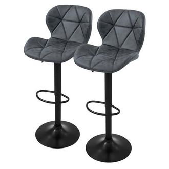 ML Design ML-Design Lot de 2 Tabourets de Bar en Simili, Anthracite, Chaise Rembourr&eacute;e avec Dossier et Repose-Pieds, R&eacute;glable en Hauteur 59-79 cm, Pivotante &agrave; 3