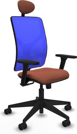 Piqueras y Crespo B&uuml;rostuhl mit 3D-Armlehnen, h&ouml;henverstellbarer Lendenwirbelst&uuml;tze und festem Kopfteil, ausgestattet mit 3 Positionen und Schneideschaum, Blau/Braun