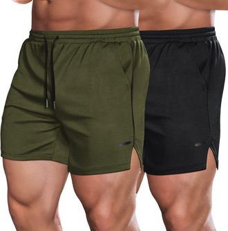 Coofandy 2er Pack Herren Gym Shorts Sport Schnell Trocknende Running Shorts Fitness Training Kurze Hose Army Green/Black XXL